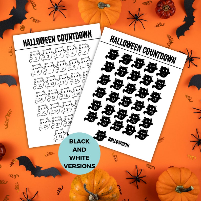 Printable Halloween Countdown Calendar: Cute Ghost Cat Halloween ...