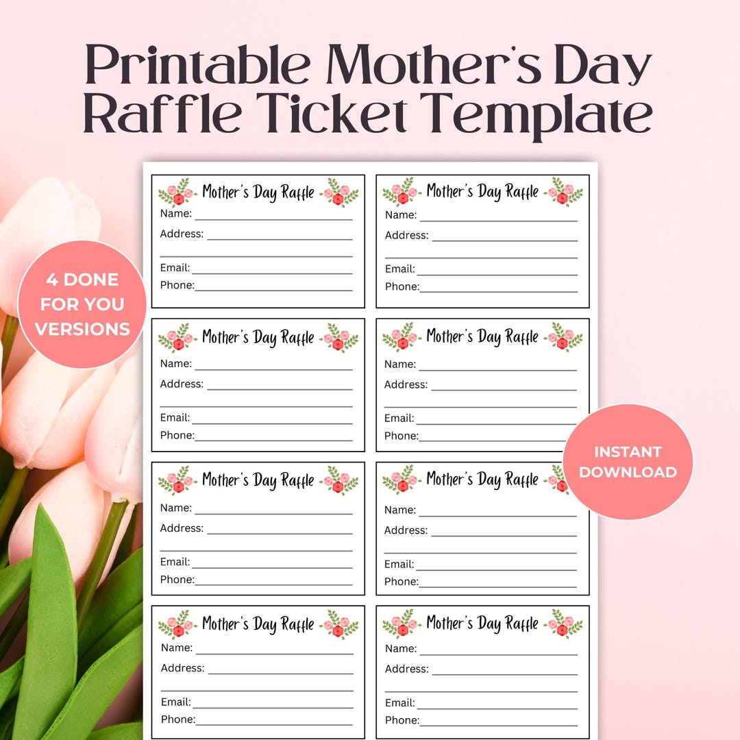 Printable Mothers Day Raffle Ticket Template, Mothering Sunday ...