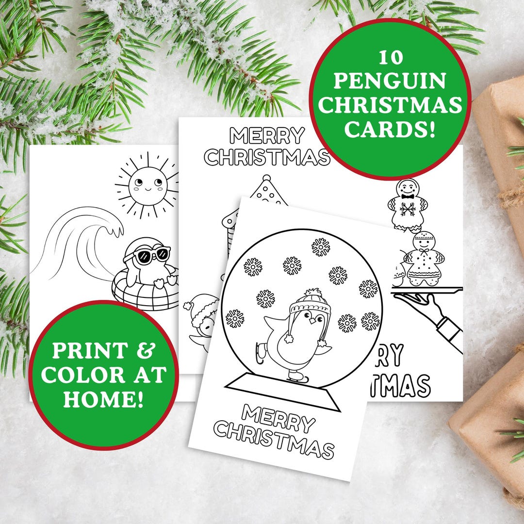 Printable Penguin Christmas Coloring Cards for Kids With Bonus ...