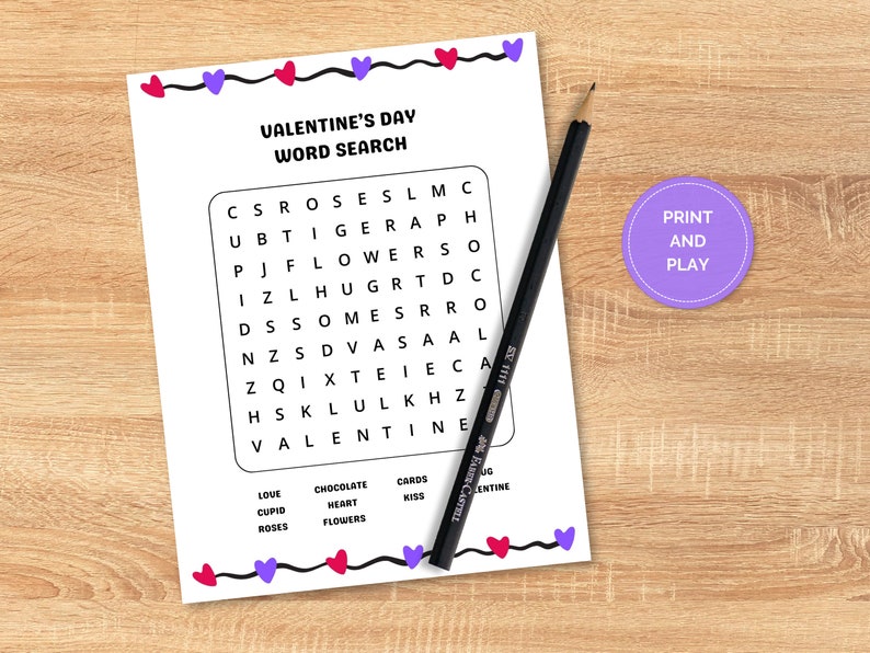 Printable Valentine's Day Word Search Game, Printable Game, Valentines ...