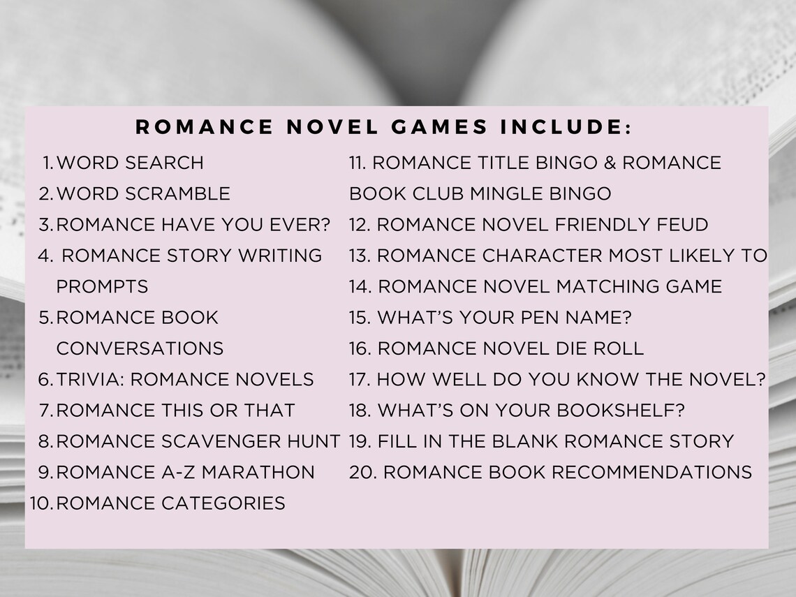 Printable Romance Novel Book Club Games Bundle: Icebreakers, Questions ...