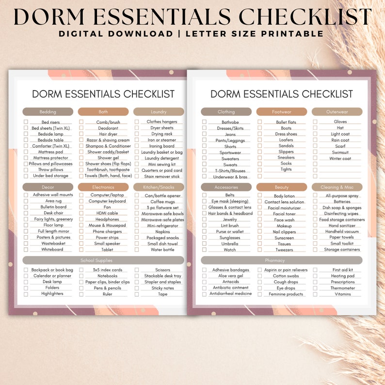 Printable Dorm Room Essentials Checklist - A Boho Aesthetic Granola ...