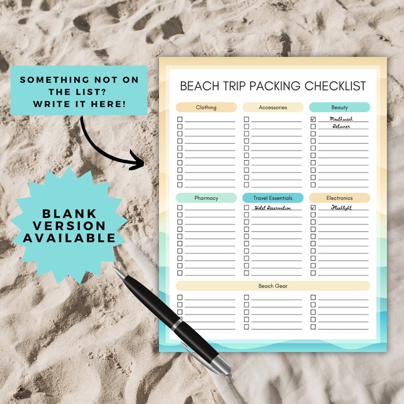 Printable Travel Essentials Packing Checklist- Vibrant Ocean Inspired ...