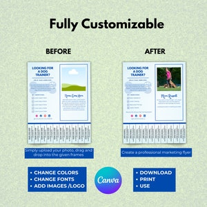 Editable Dog Trainer Tear off Flyer, Pet Business Service Flyer, Doggy ...