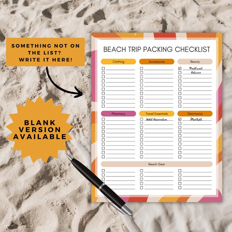 Editable Travel Packing Checklist- Retro Family Beach Vacation ...