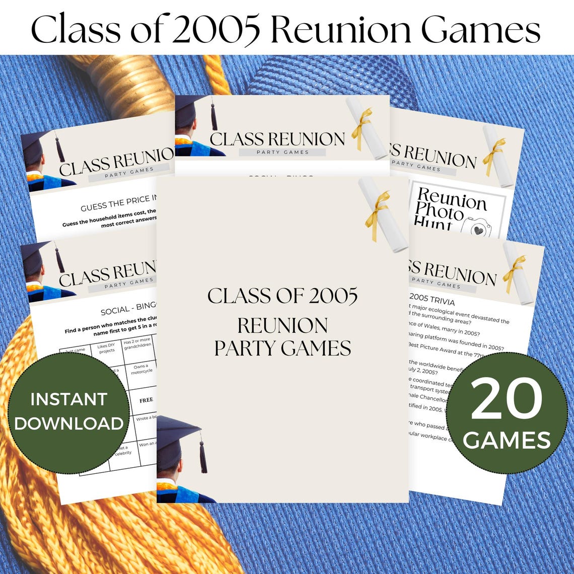 Printable Class of 2005 Class Reunion Games, High School Reunion, 20th ...