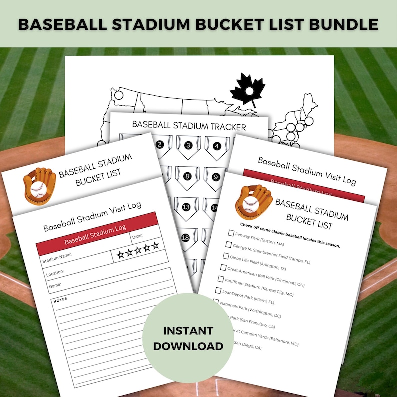 Printable Ballpark Bucket List Ideas, Baseball Stadium Tracker Log and ...