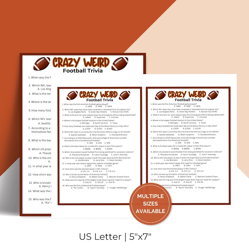 Printable Crazy Weird Football Trivia Game, Pub Trivia, Sports Party ...