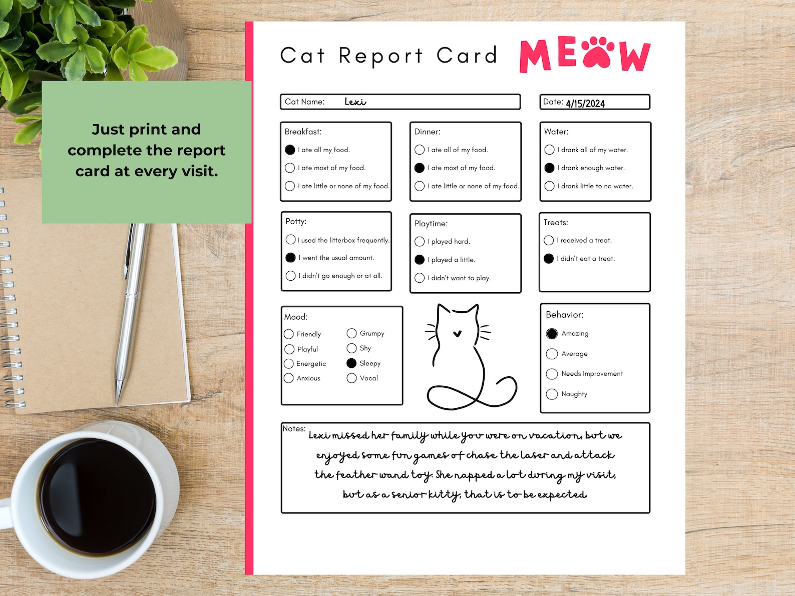 Printable Dog Report Card, Pet Report Card, Dog Sitter Template, Doggy ...