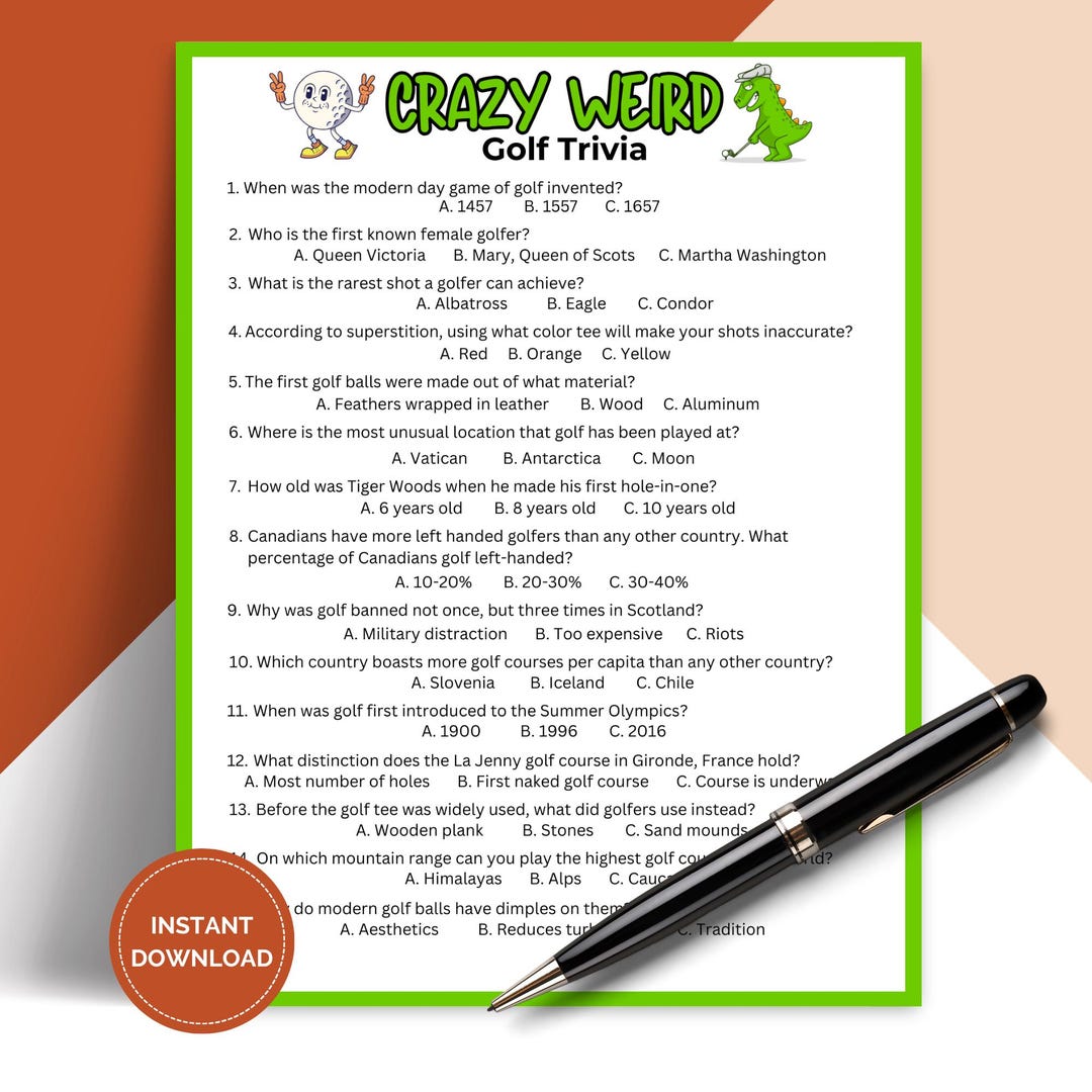 Printable Crazy Weird Golf Trivia Game, Pub Sports Trivia Night, Team ...