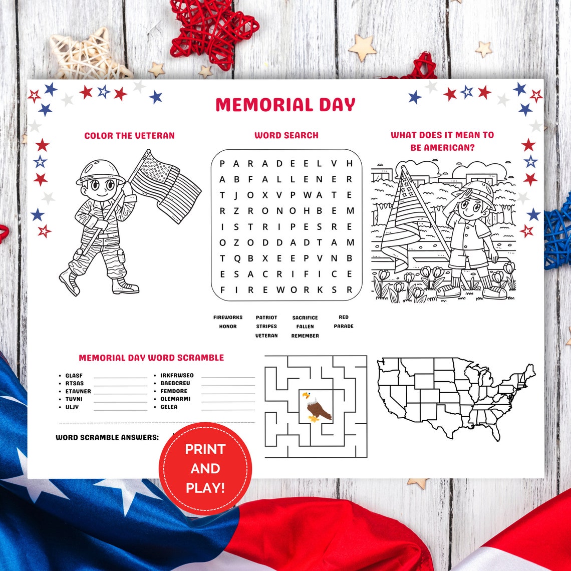 Printable Memorial Day Games Paper Placemat - Summer Fun for Everyone ...