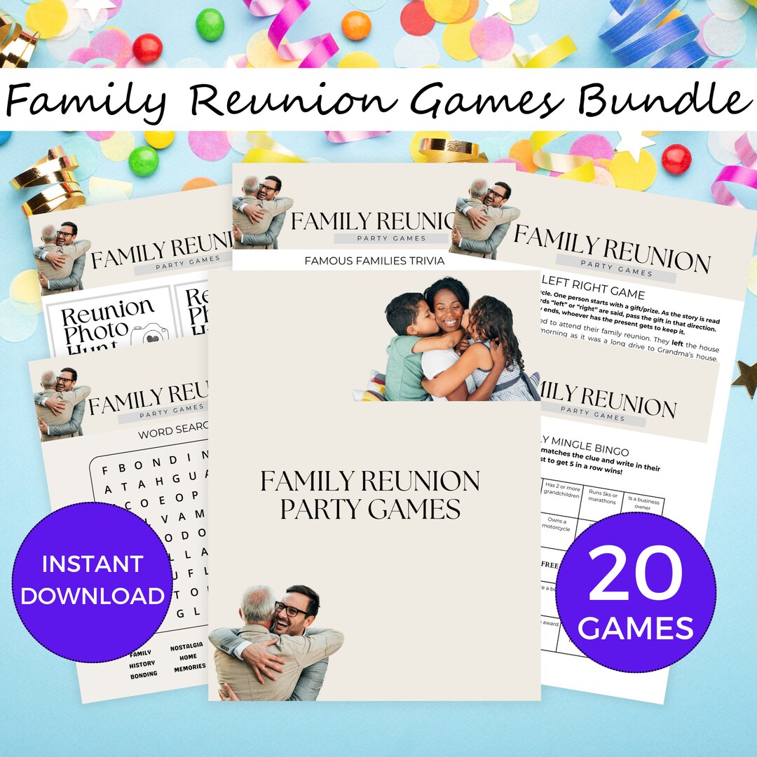 Printable Family Reunion Party Games Pack, Mingle Bingo, Left Right ...