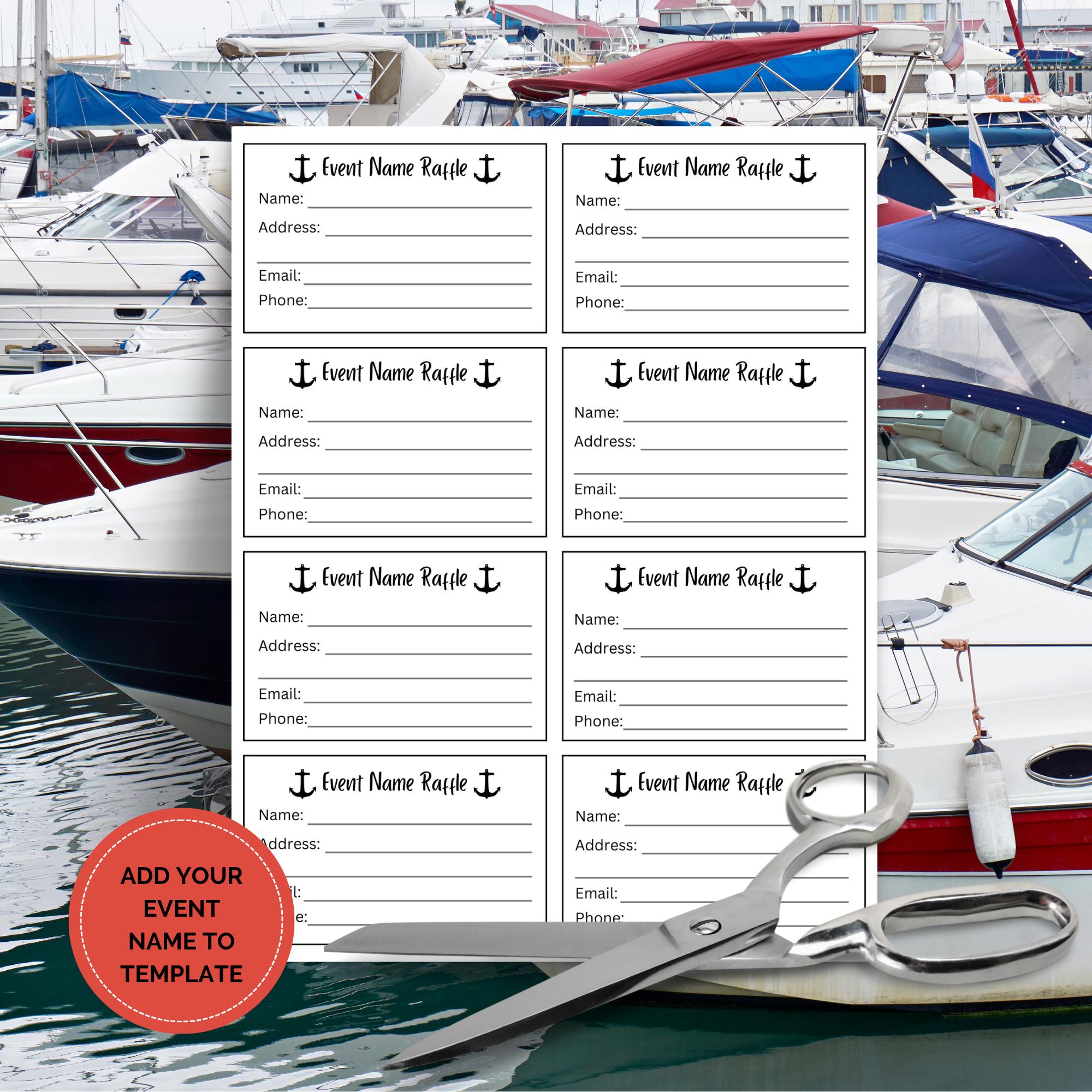 Editable Yacht Club Raffle Ticket Template, Fundraising Event, Sailing ...