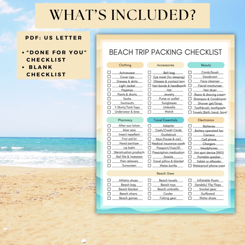 Printable Travel Essentials Packing Checklist- Vibrant Ocean Inspired ...