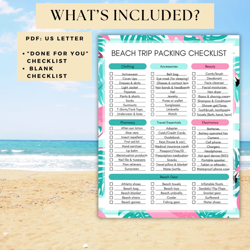 Printable Travel Essentials Packing Checklist- Vibrant Miami Beach ...