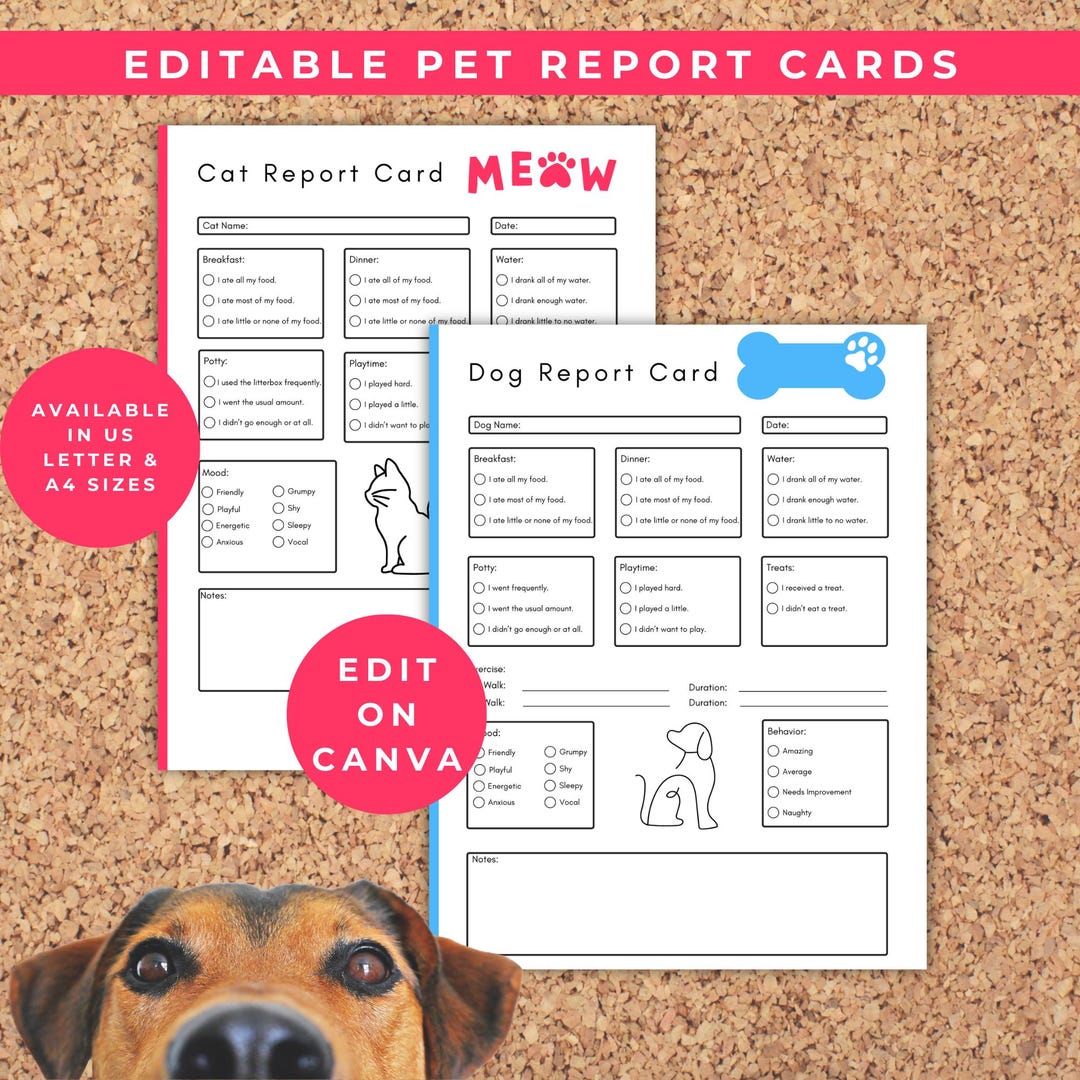 Editable Pet Report Card Template Bundle - Dog and Cat Report Cards ...