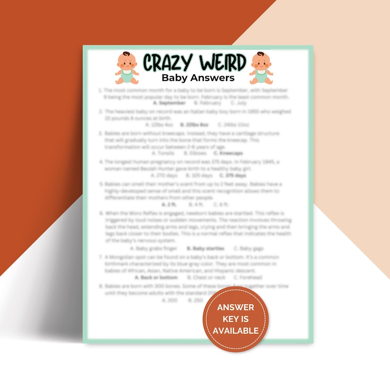 Printable Crazy Weird Baby Trivia Game, Funny Icebreaker Game for Baby ...
