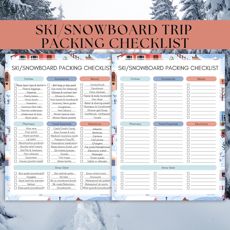 Printable Winter Ski and Snowboard Travel Checklist for All Your Travel ...