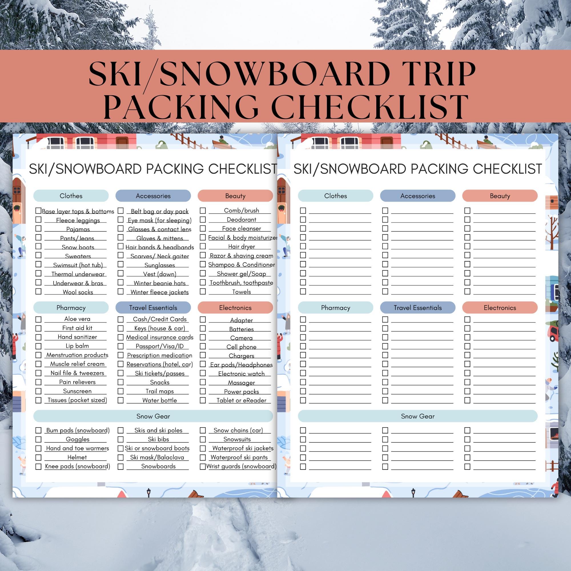 Printable Winter Ski and Snowboard Travel Checklist for All Your Travel ...