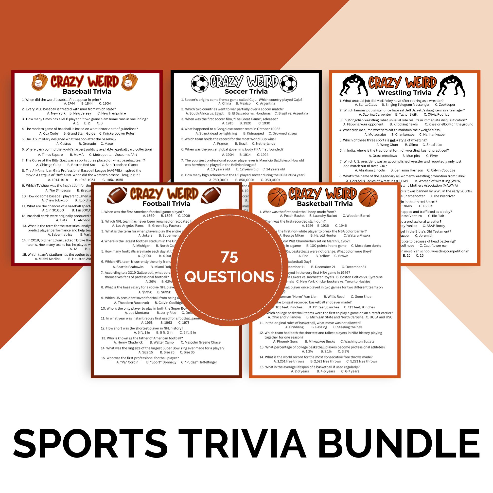 Printable Crazy Weird Sports Trivia Game Bundle, Pub Trivia Night ...