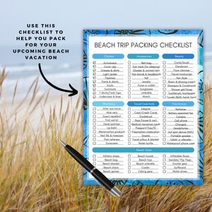 Printable Beach Vacation Packing Checklist - Dark Blue Sea Shell Design ...