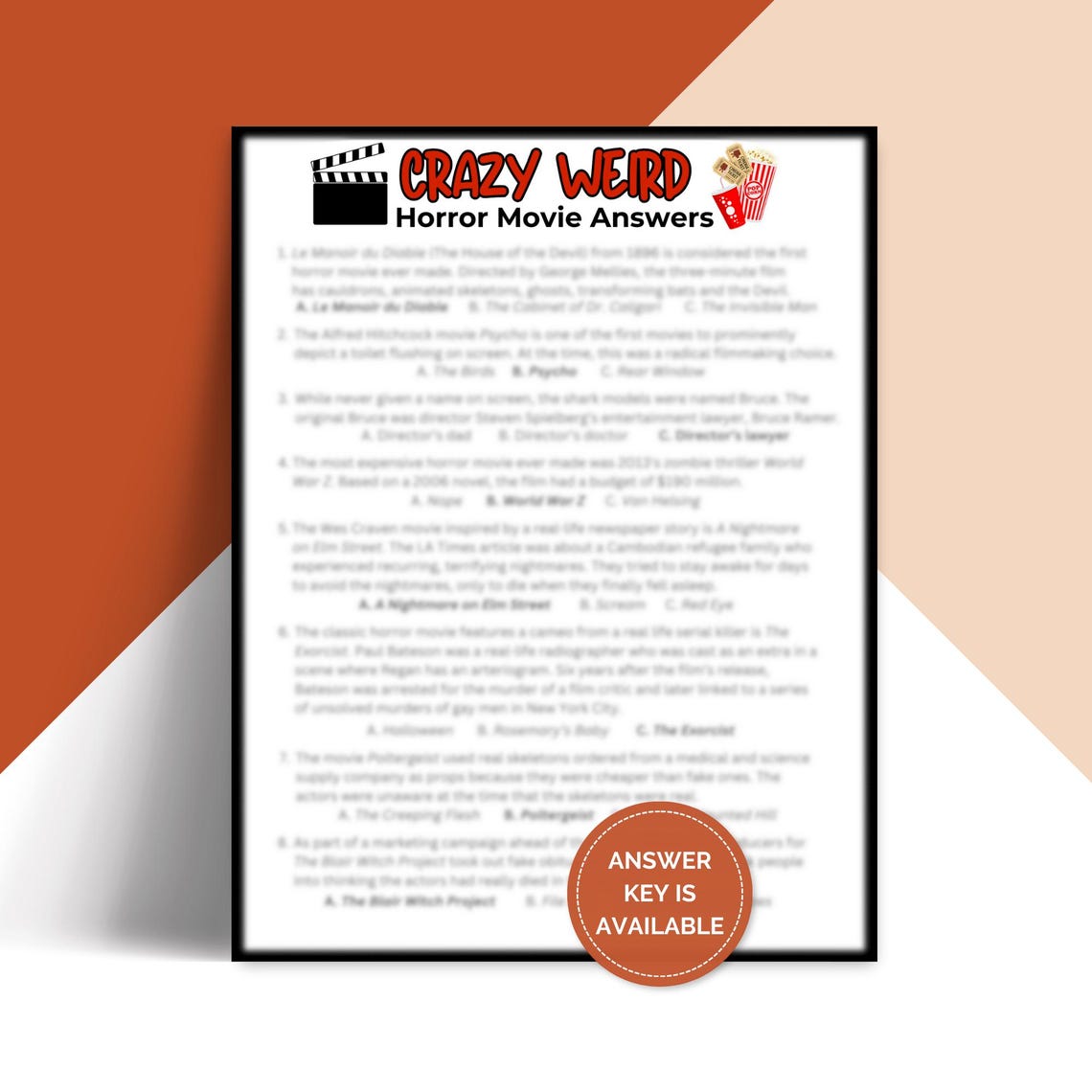 Printable Crazy Weird Horror Movie Trivia Game, Scary Movie Pub Trivia ...