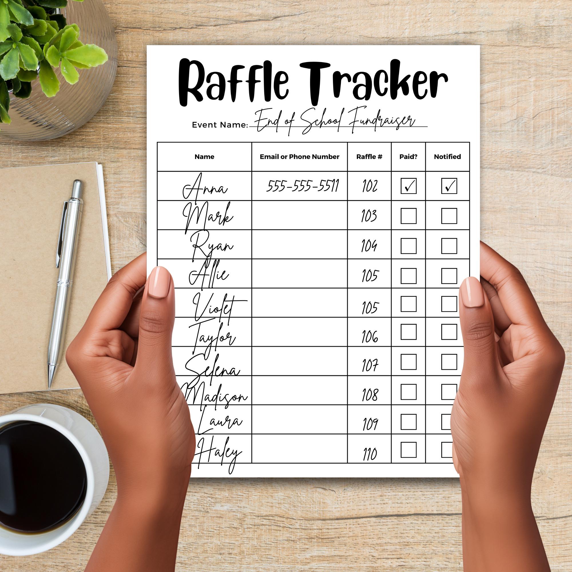 Editable Raffle Ticket Tracker Form Template, Charity Raffle Basket Drawing Sign up Sheet ...