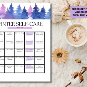 Printable Cozy Self Care Winter Bingo Card, Therapy Games for Self Help ...