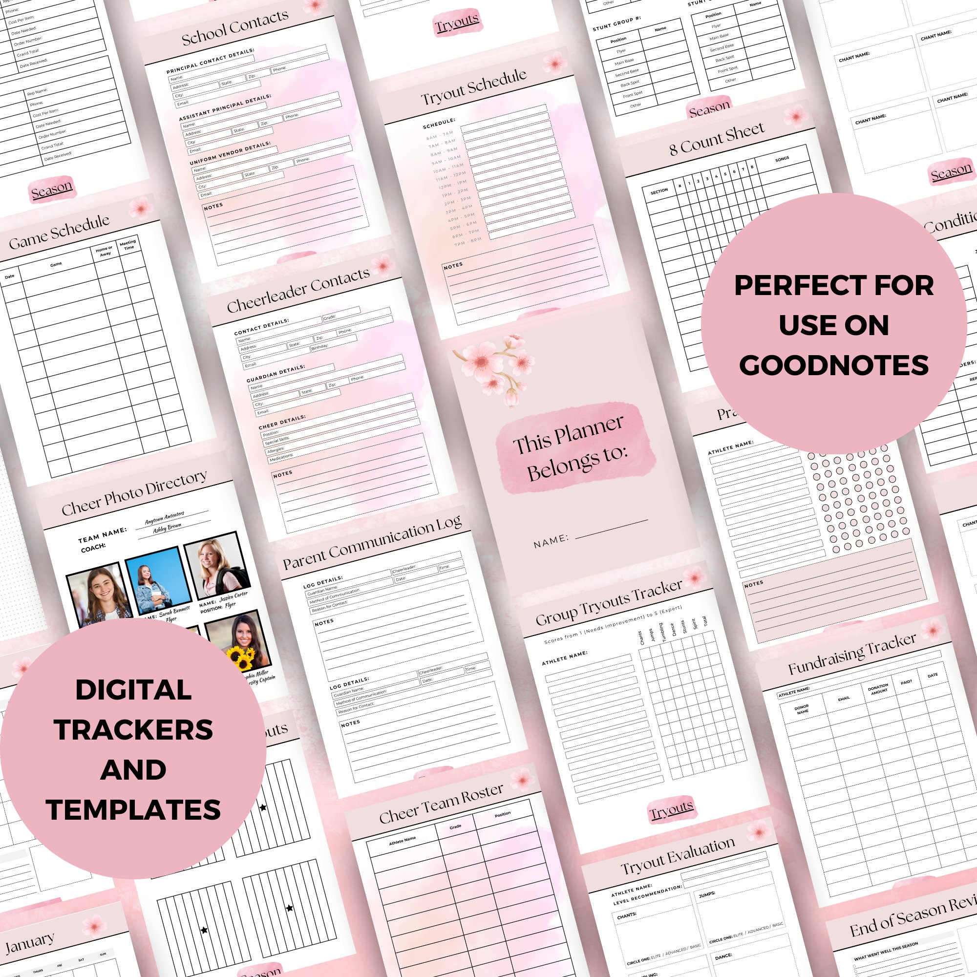 Pink Digital Goodnotes Cheer Coach Planner With Coaching Templates ...