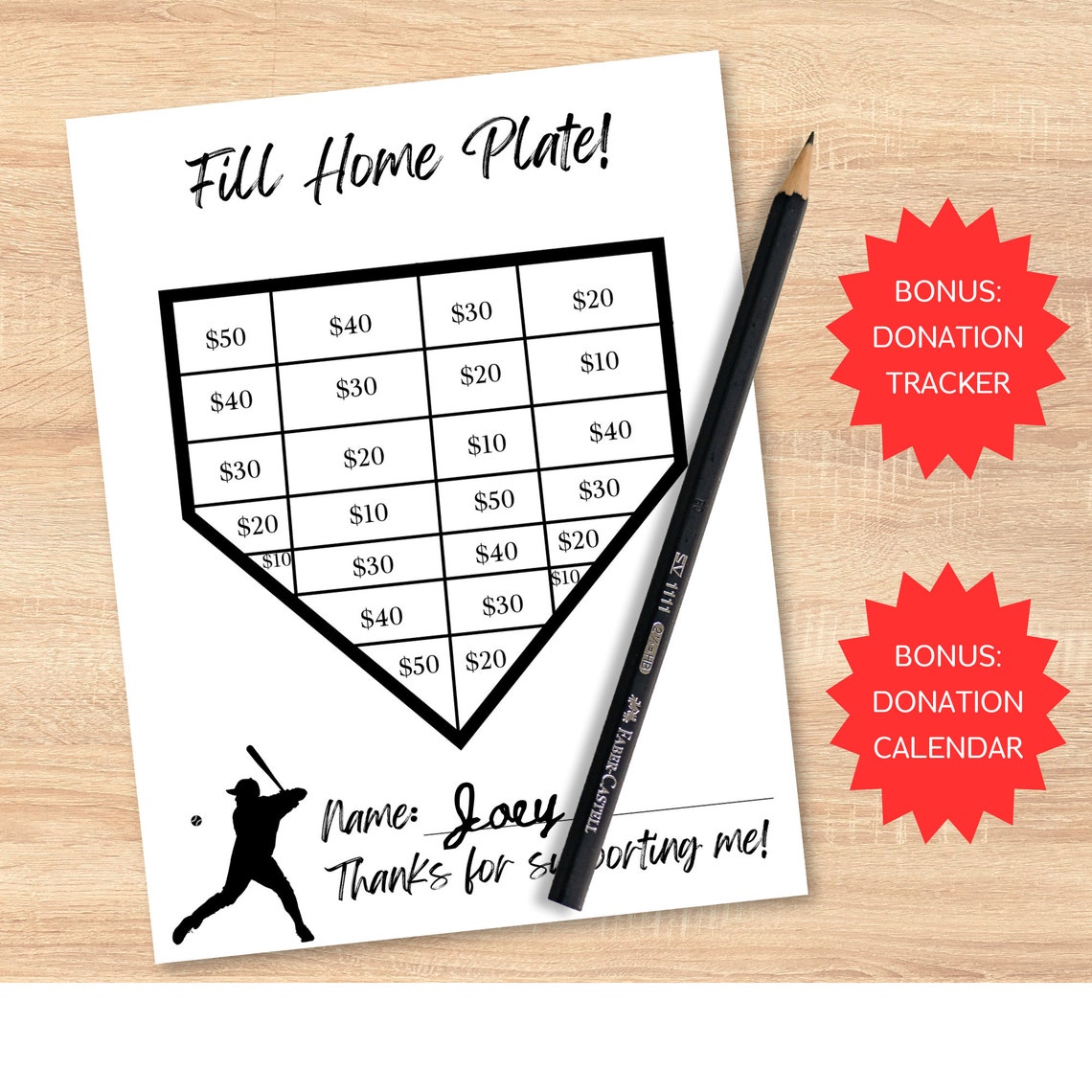 Printable Fill My Baseball Diamond Fundraiser Bundle, Baseball ...