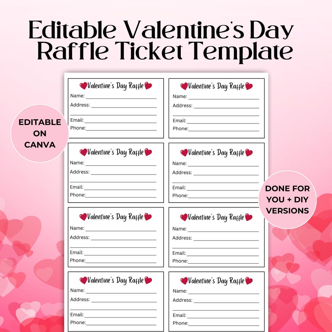 Editable Valentines Day Raffle Ticket Template, Fundraising Event ...