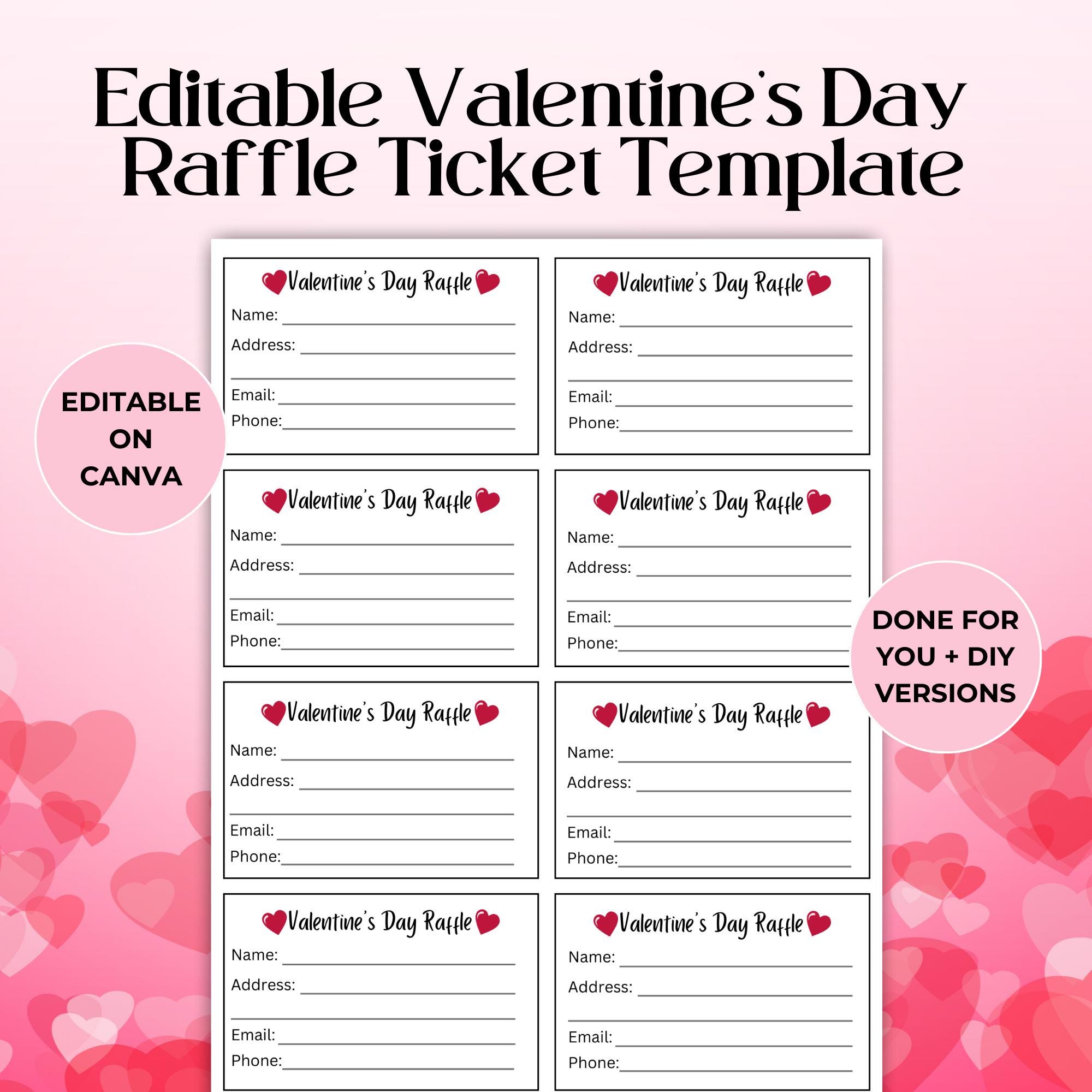 Editable Valentines Day Raffle Ticket Template, Fundraising Event ...