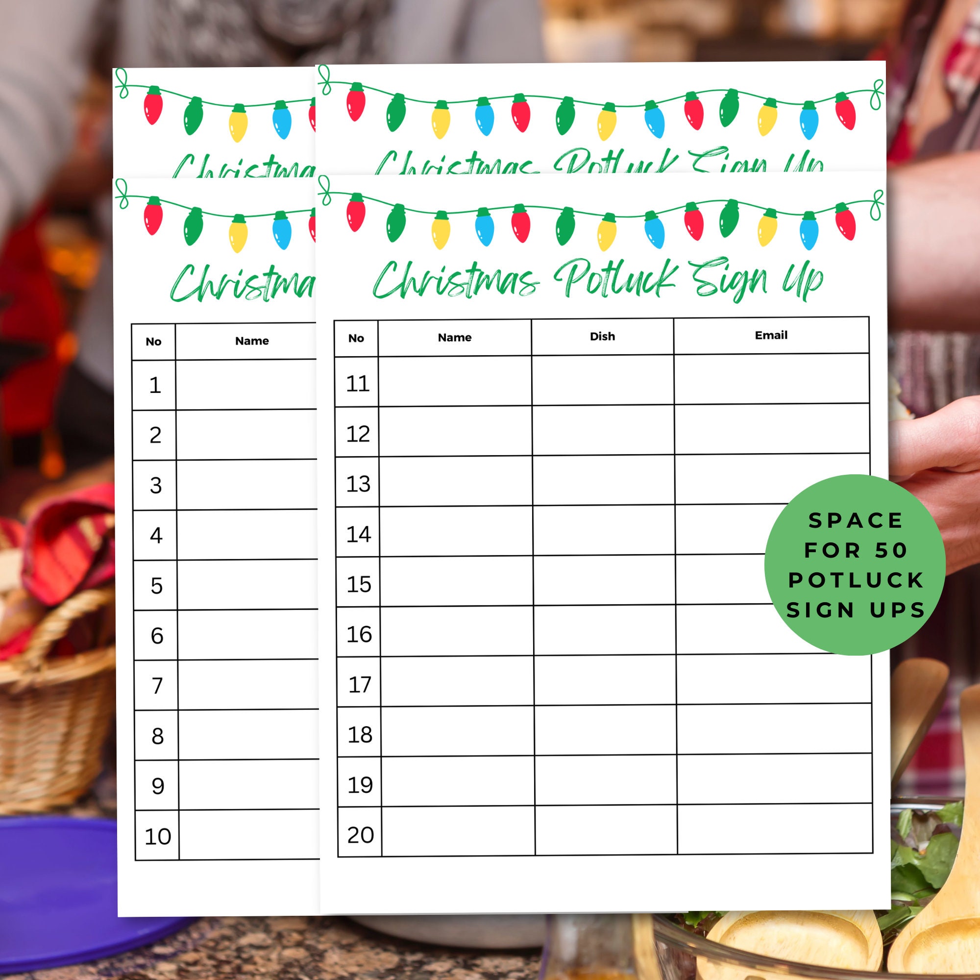 Printable Christmas Potluck Sign up Sheet, Christmas Party Sign up ...