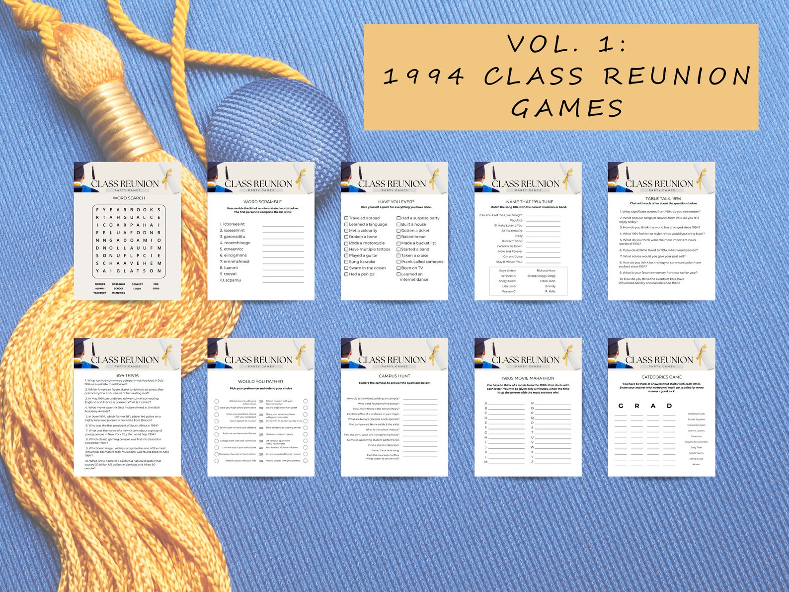Printable Class of 1994 Party Games - 30th Class Reunion Games Bundle ...