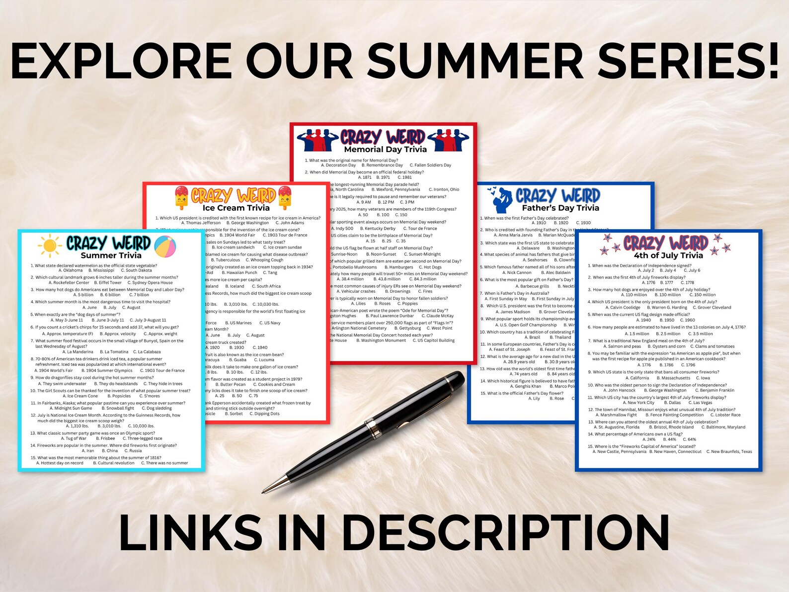 Printable Crazy Weird Summer Trivia Game, Pub Trivia, Icebreaker Games ...