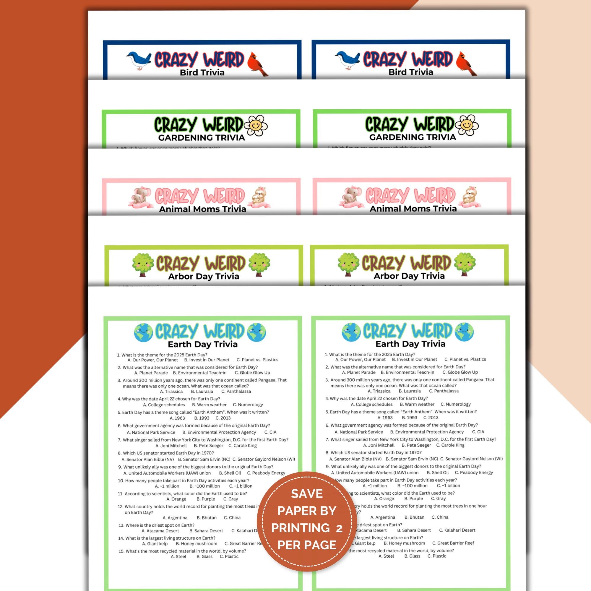 Printable Crazy Weird Nature Lovers Trivia Game Bundle, Pub Trivia ...