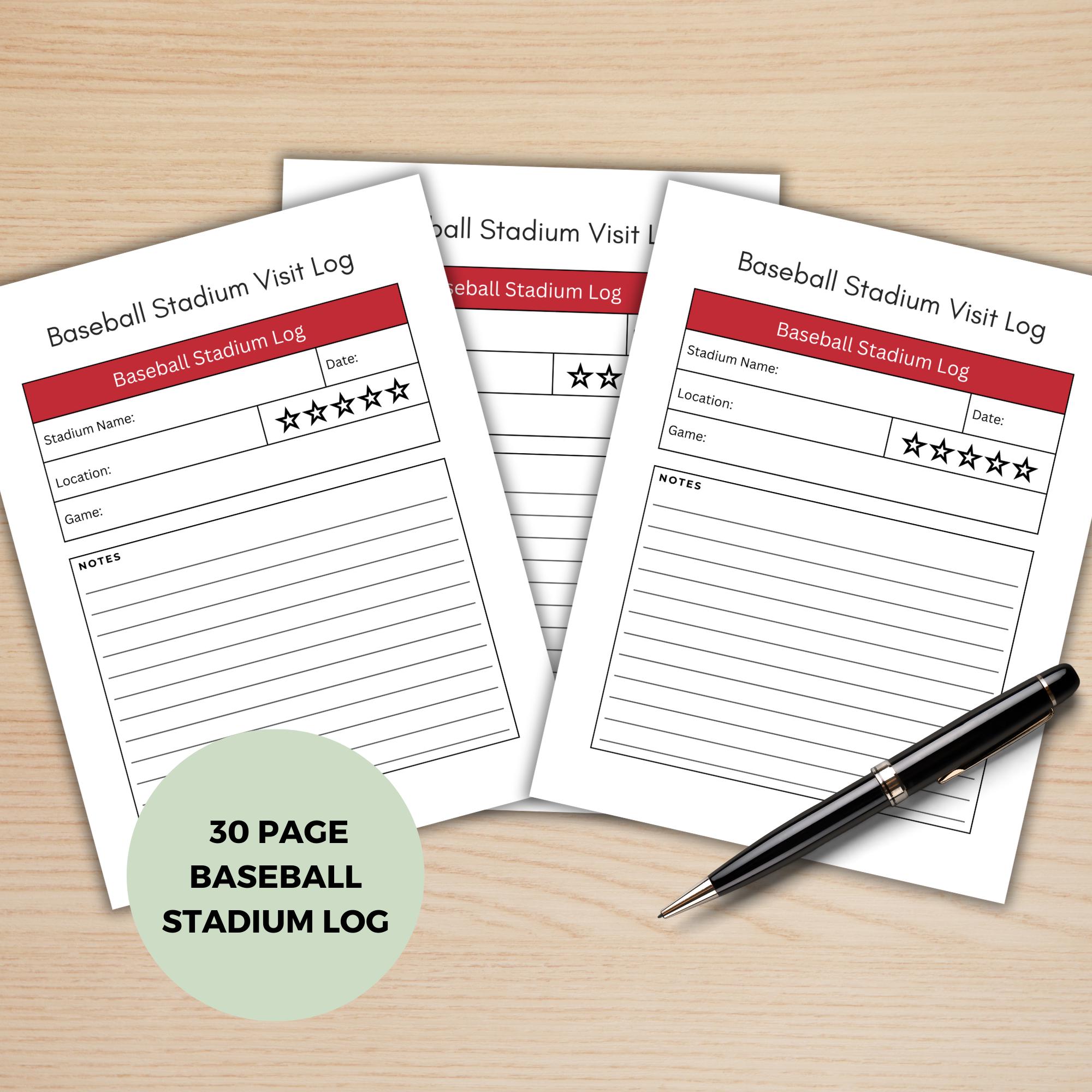 Printable Ballpark Bucket List Ideas, Baseball Stadium Tracker Log and ...