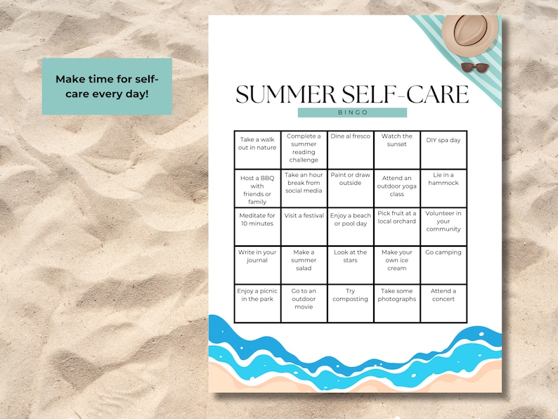 Printable Self Care Summer Bingo Card - Summer Wellness Checklist ...