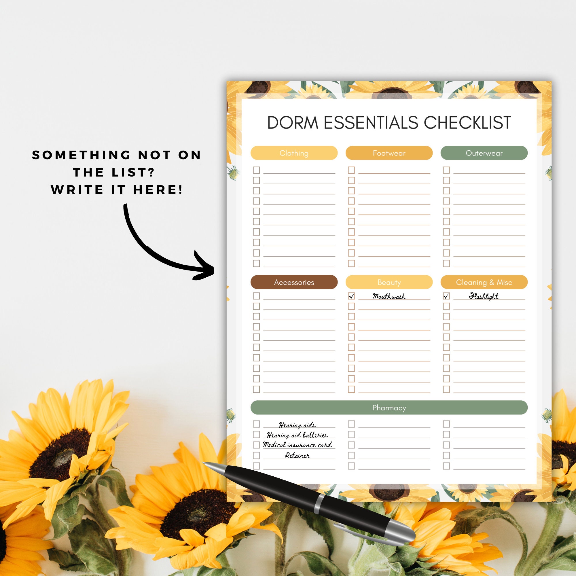 Printable Dorm Room Essentials Checklist - A Sunflower Floral Aesthetic ...