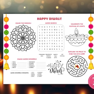 Printable Diwali Coloring Paper Placemats, Diwali Gift Ideas for Kids ...