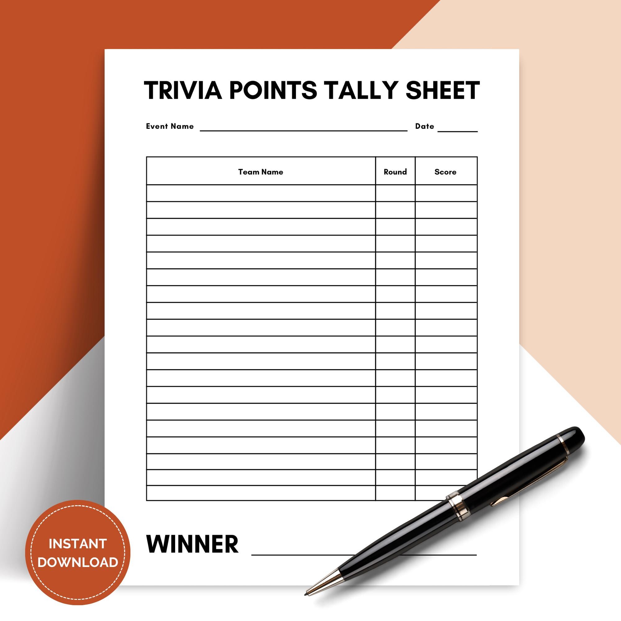 Printable Trivia Host Bundle With Trivia Score Sheet, Trivia Score Card ...