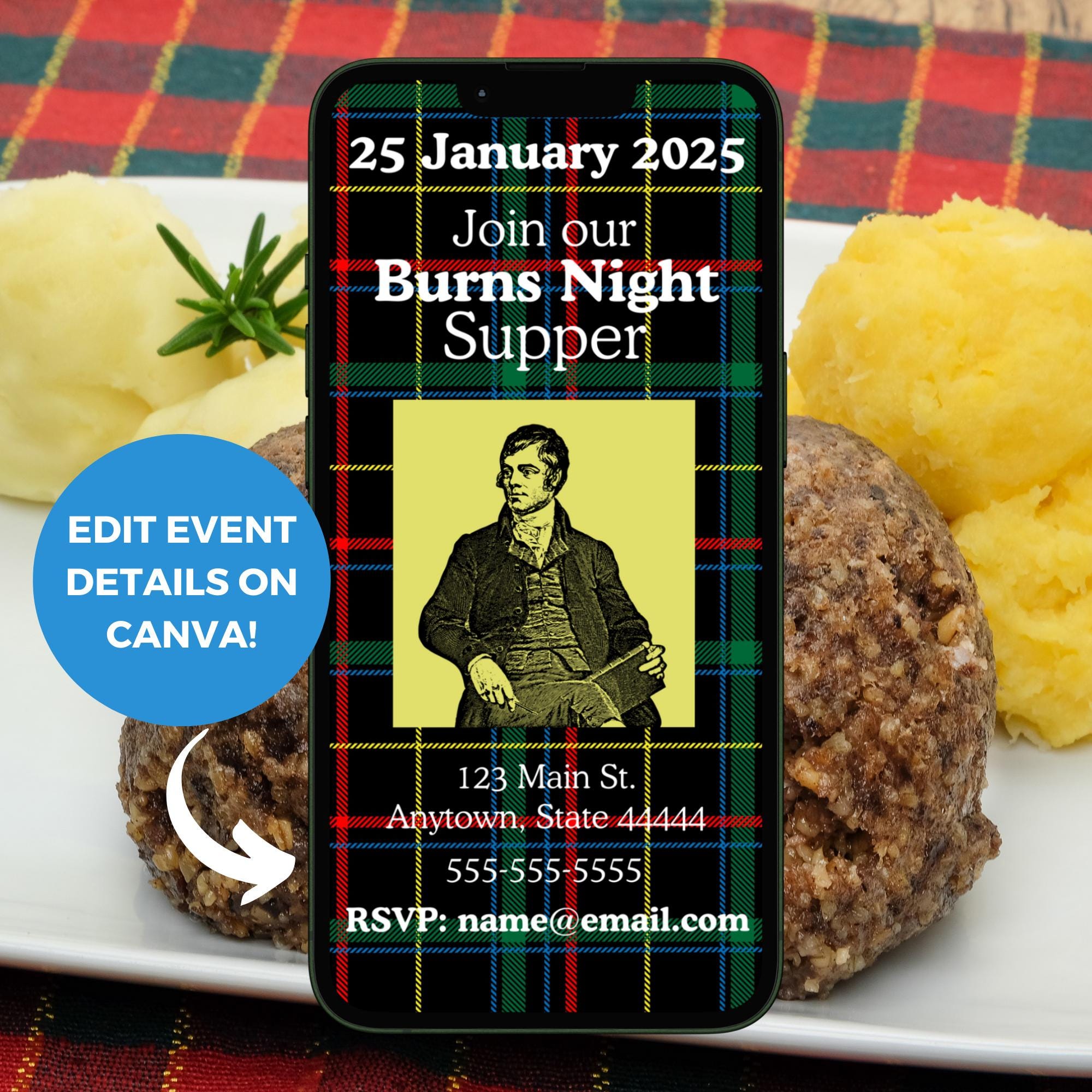 Editable Burns Night Mobile Animated Invitation, Robert Burns Supper ...