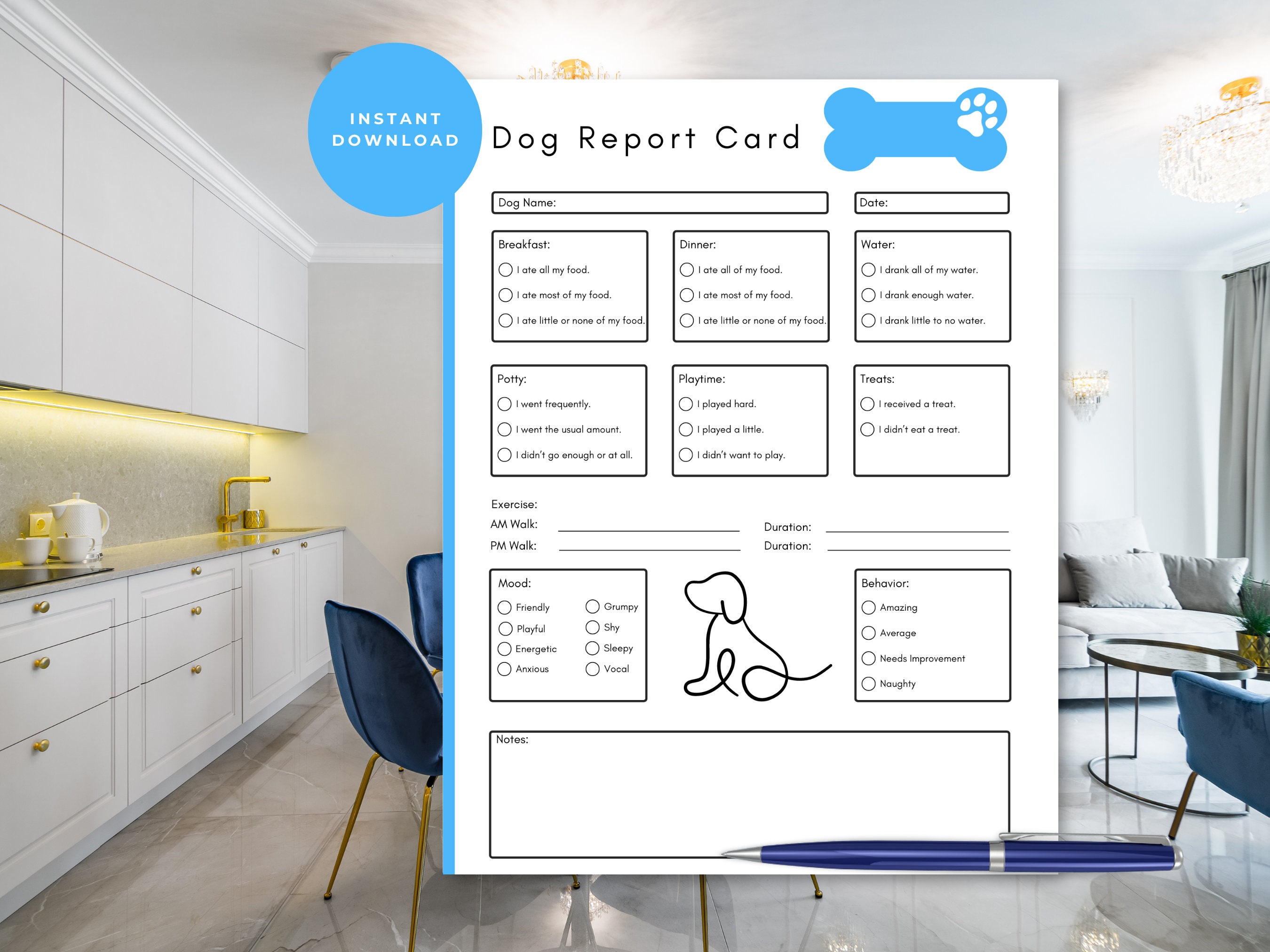 Printable Dog Report Card, Pet Report Card, Dog Sitter Template, Doggy ...