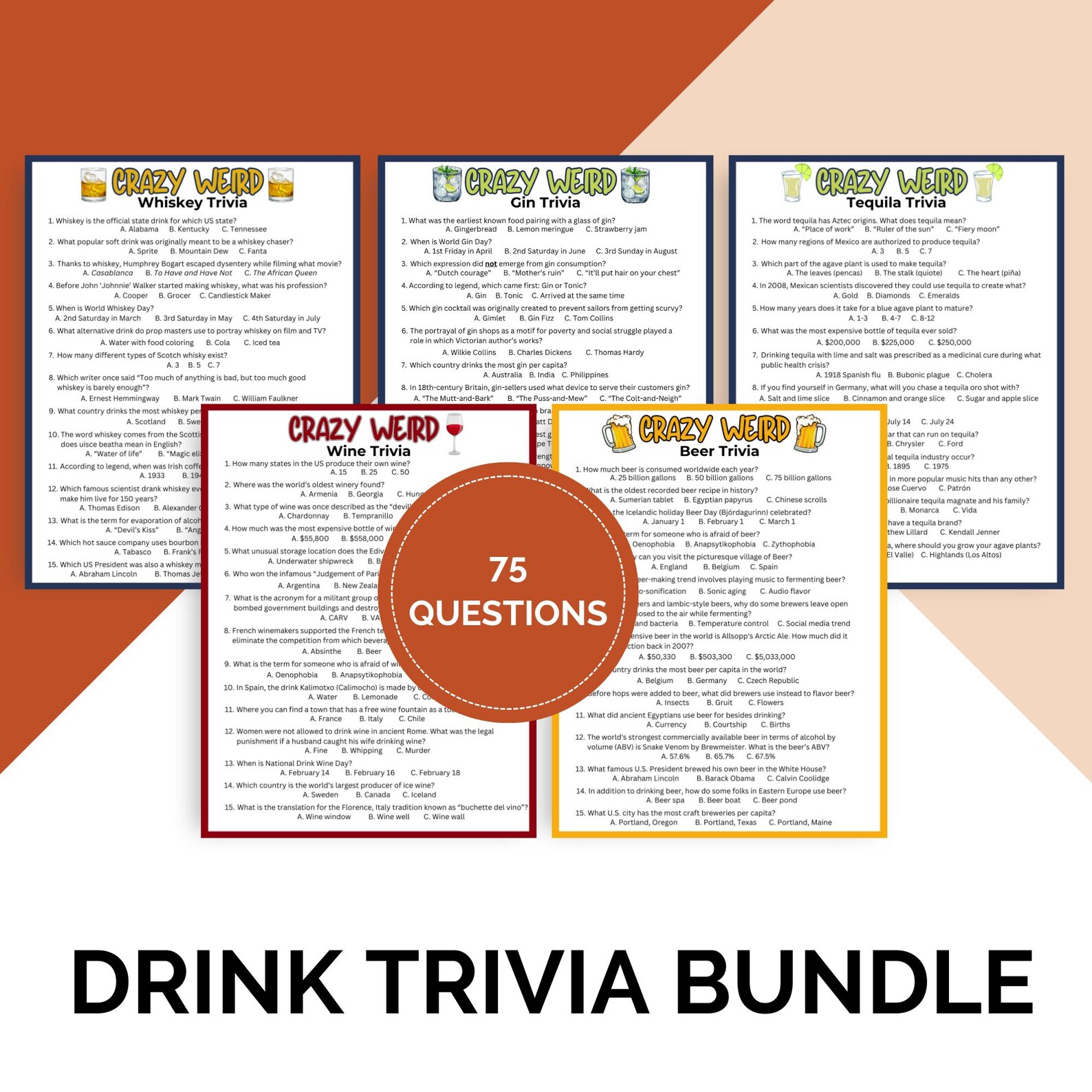 Printable Crazy Weird Alcoholic Drink Trivia Game Bundle, Pub Trivia ...
