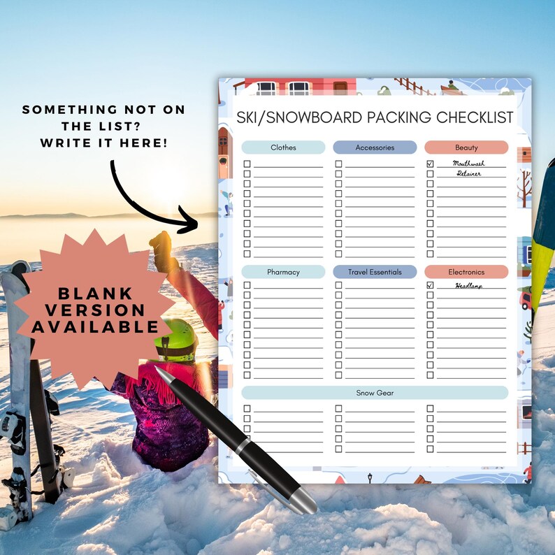 Printable Winter Ski and Snowboard Travel Checklist for All Your Travel ...