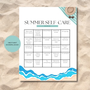 Printable Self Care Summer Bingo Card - Summer Wellness Checklist ...