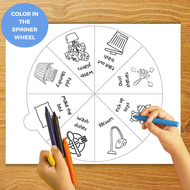 Printable Kids Chores Wheel Coloring Craft, Chore Chart for Kids, Paper ...