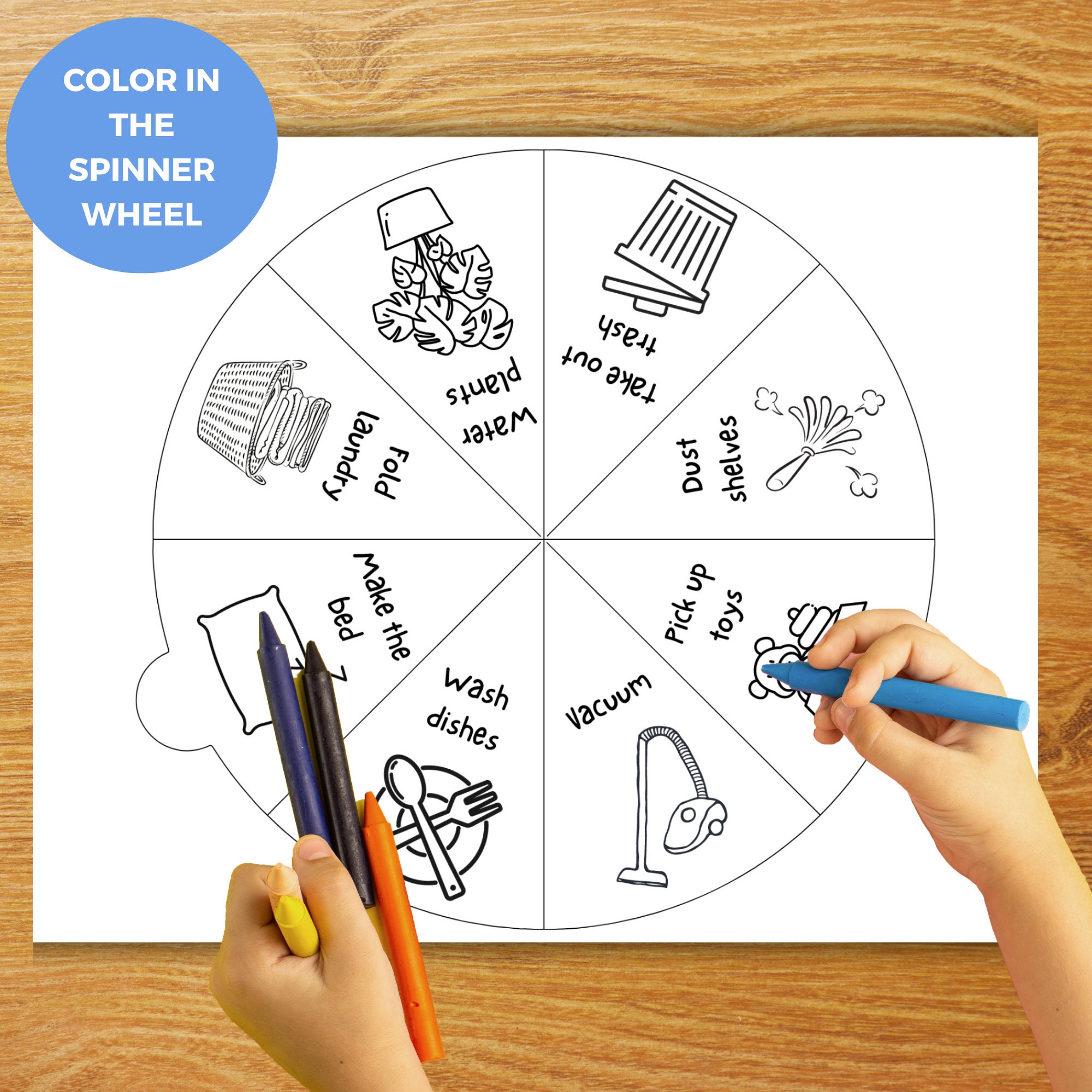 Printable Kids Chores Wheel Coloring Craft, Chore Chart for Kids, Paper ...