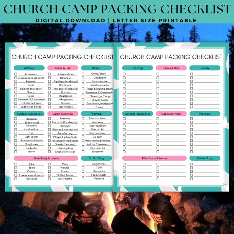 Printable Church Camp Packing Checklist - Dove Design - Etsy