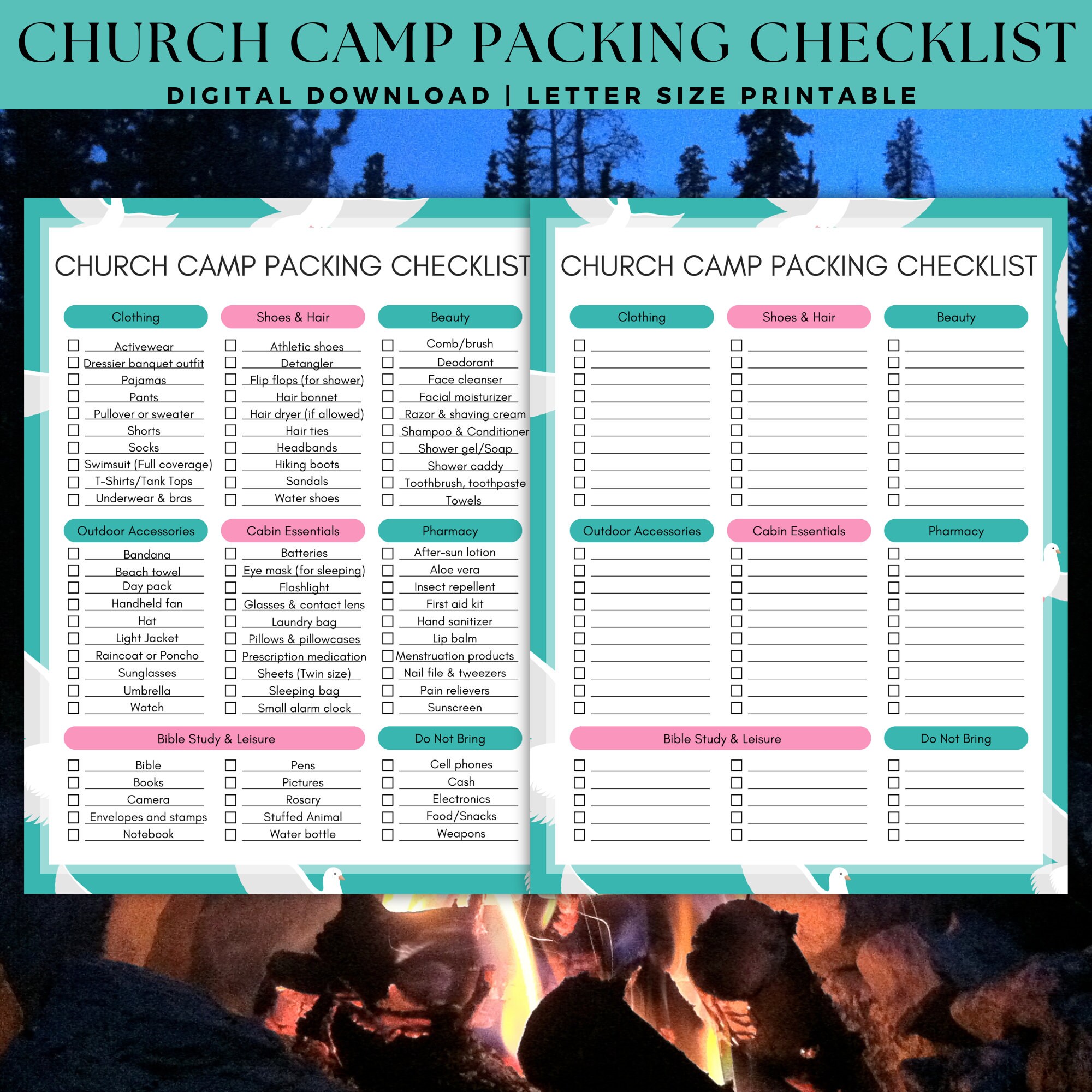 Printable Church Camp Packing Checklist Dove Design - Etsy
